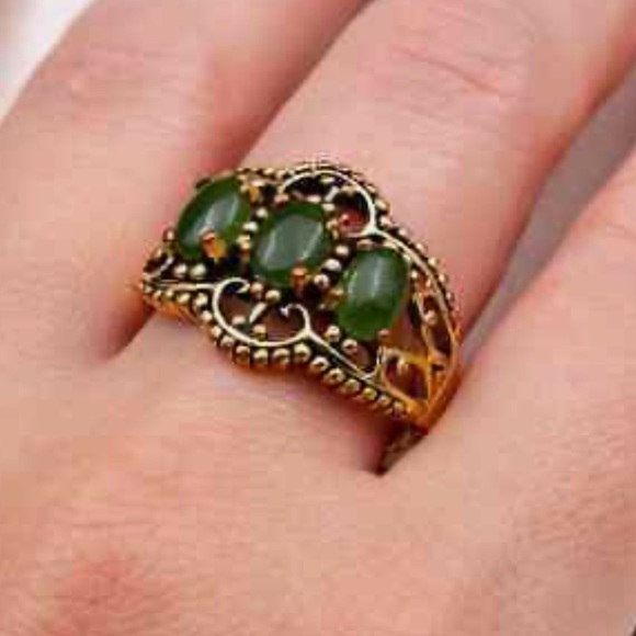 Jewelry | Vintage Hurrem Sultan Three Stone Oval Gold Filigree Ring ...